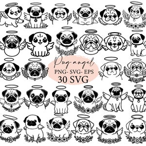 Cute Pug With Halo SVG Bundle, Dog SVG, Svg Cricut, Doodle, Handrawn ...