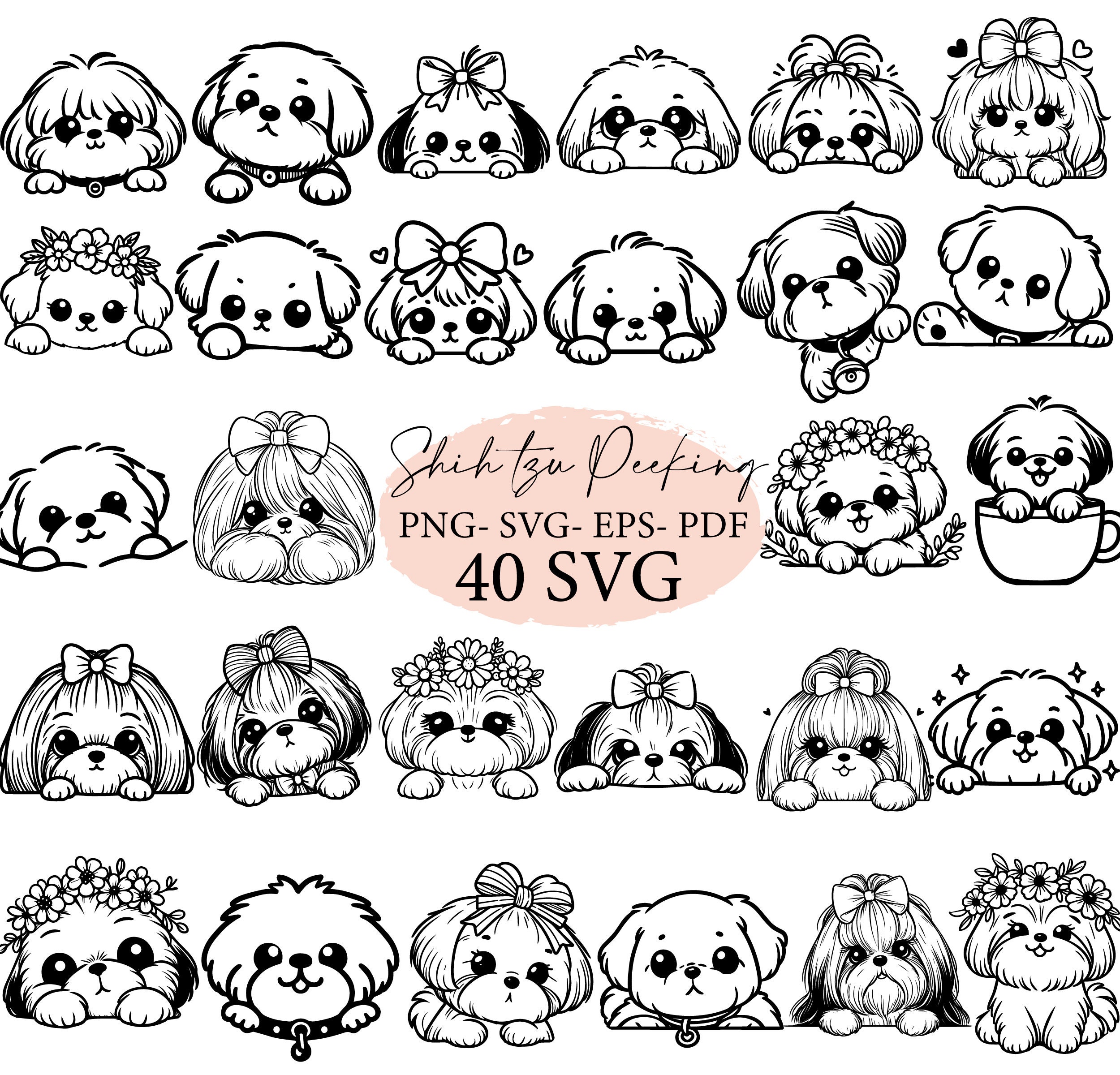 Cute Shih Tzu Head Peeking SVG Bundle, Dog SVG, Svg Cricut, Doodle ...