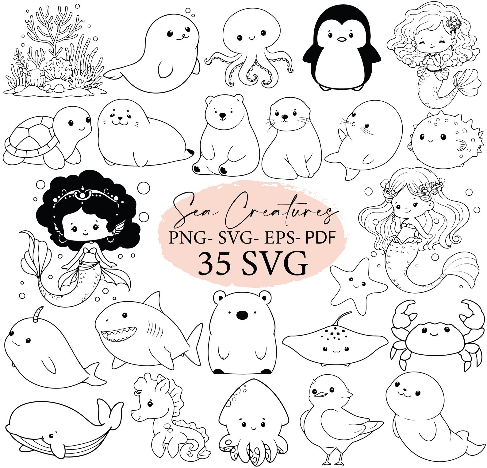 Cute Sea Creatures SVG Bundle, Sea Animals SVG, Svg Cricut, Svg Cute ...