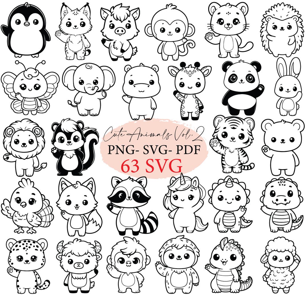 Cute Forest Animals Waving, SVG Bundle, Safari SVG, Doodle Svg, Safari ...