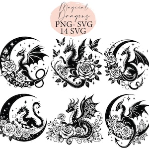 Dragon, Dragon Svg, Magical Dragon Svg, Dragon With Flowers, Mythical ...