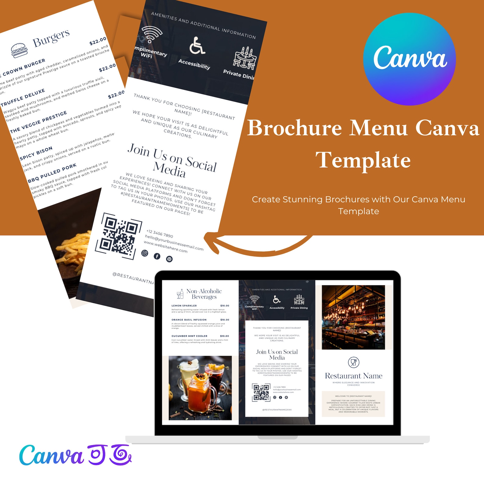 Brochure Menu Canva Template Customizable Template 2-page Menu Layout ...