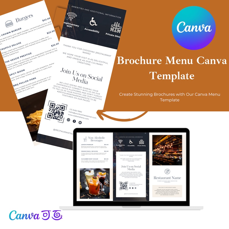 Brochure Menu Canva Template Customizable Template 2-page Menu Layout ...