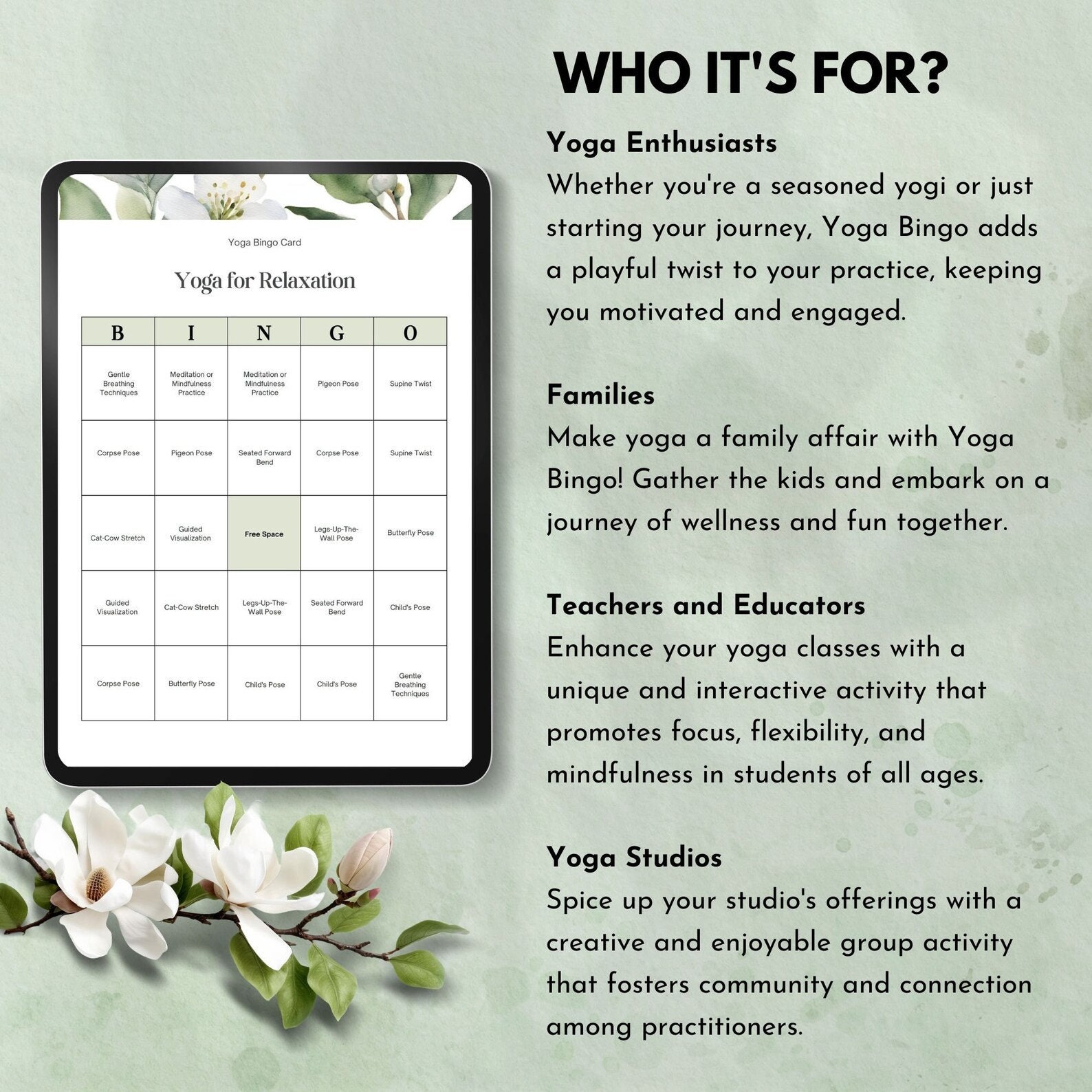 Yoga Bingo for Kids Yoga Game Printable Wellness Bingo Fitness Activity ...