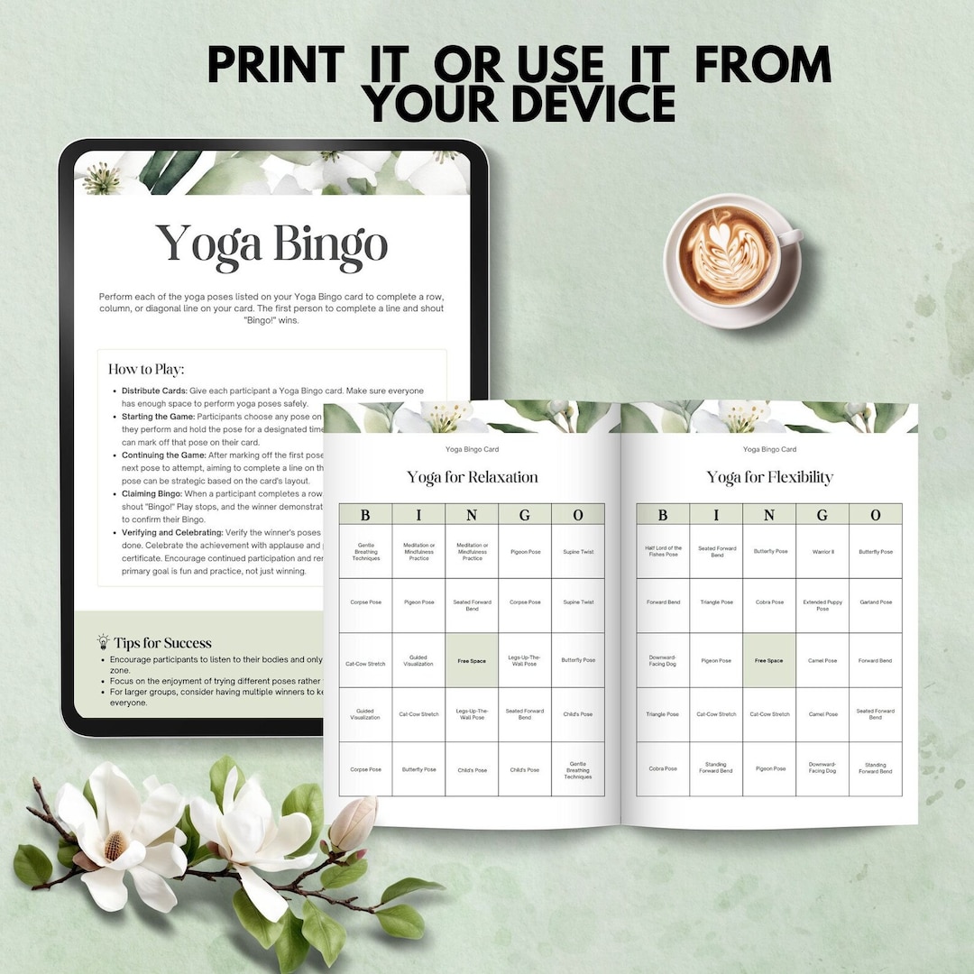 Yoga Bingo for Kids Yoga Game Printable Wellness Bingo Fitness Activity ...