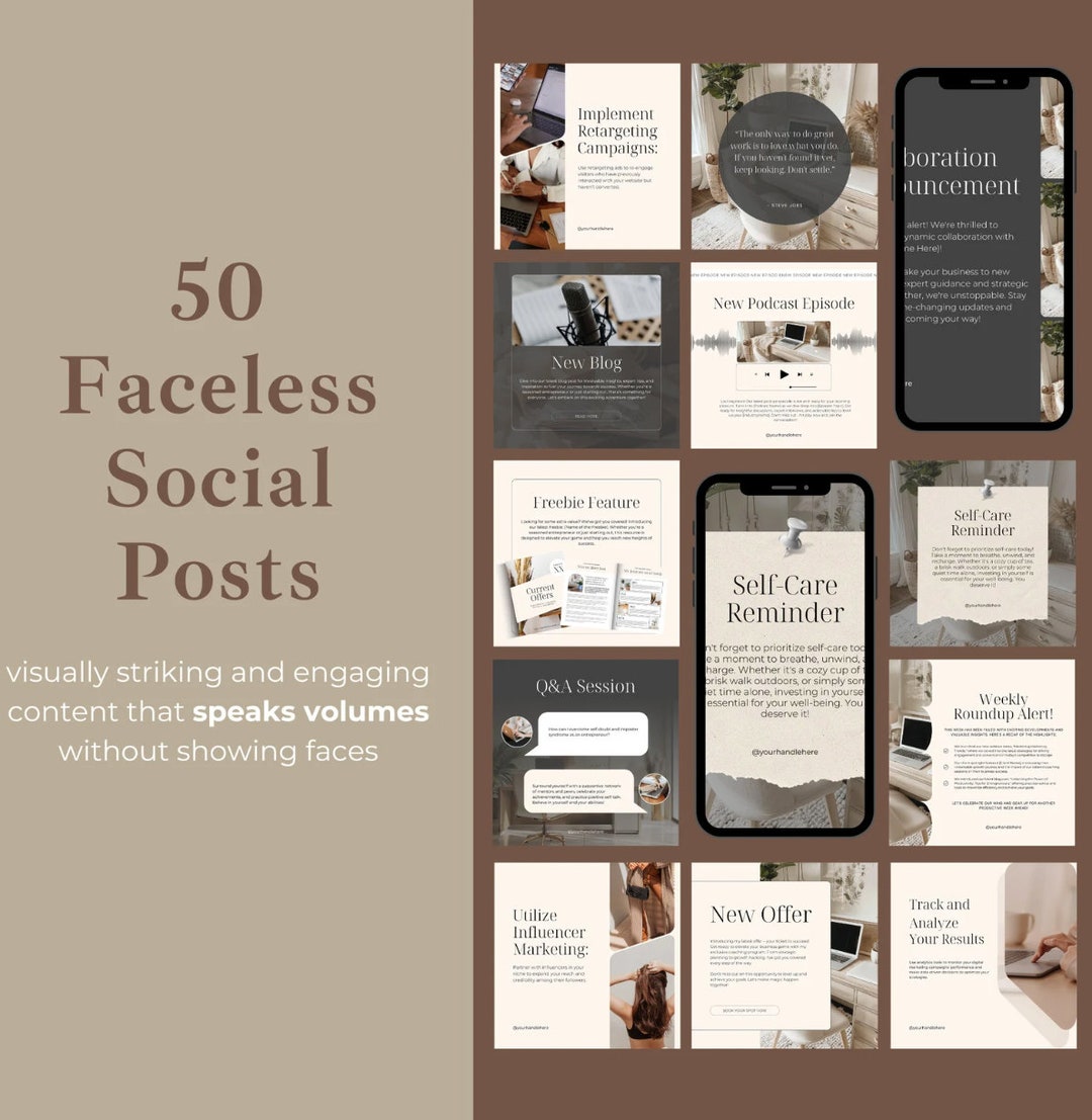 Business 50 Faceless Social Media Posts Faceless Digital Marketing ...