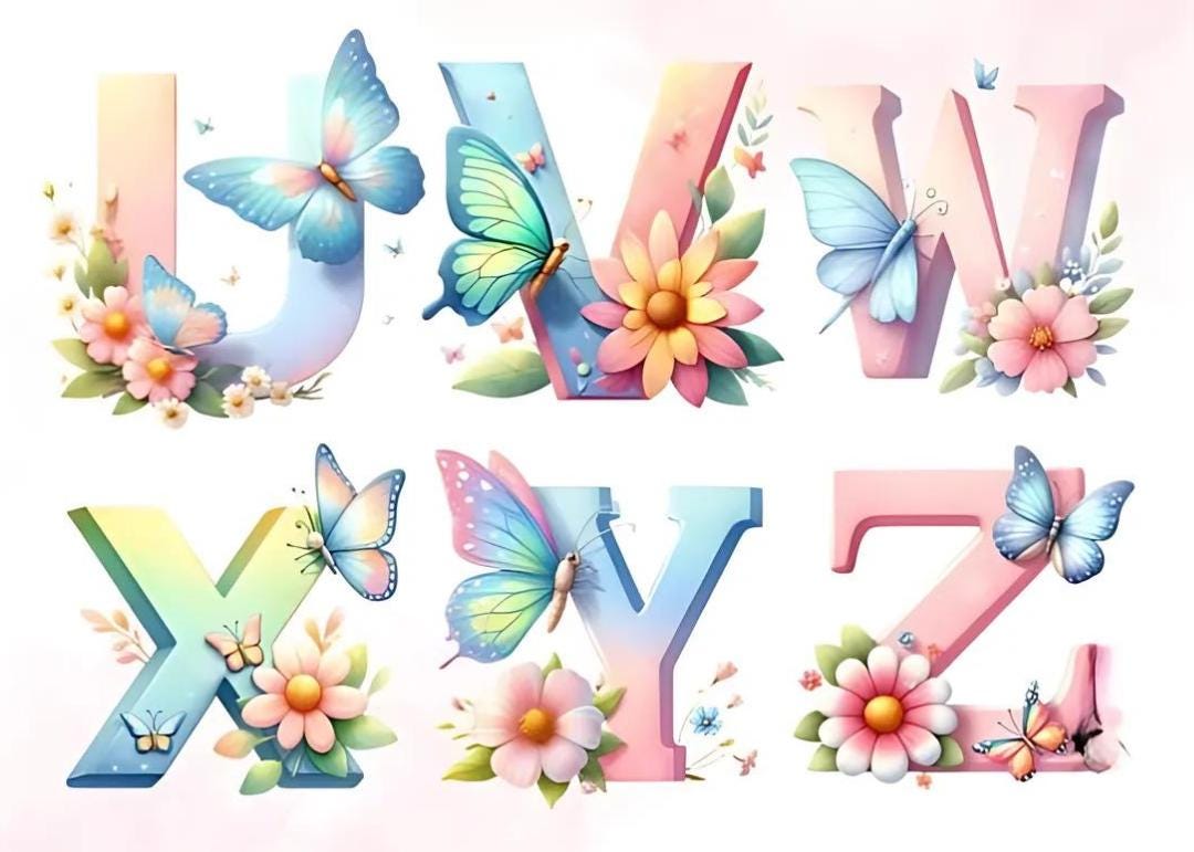 Watercolor Butterfly Alphabet Clipart, Pastel Alphabet PNG, Baby ...