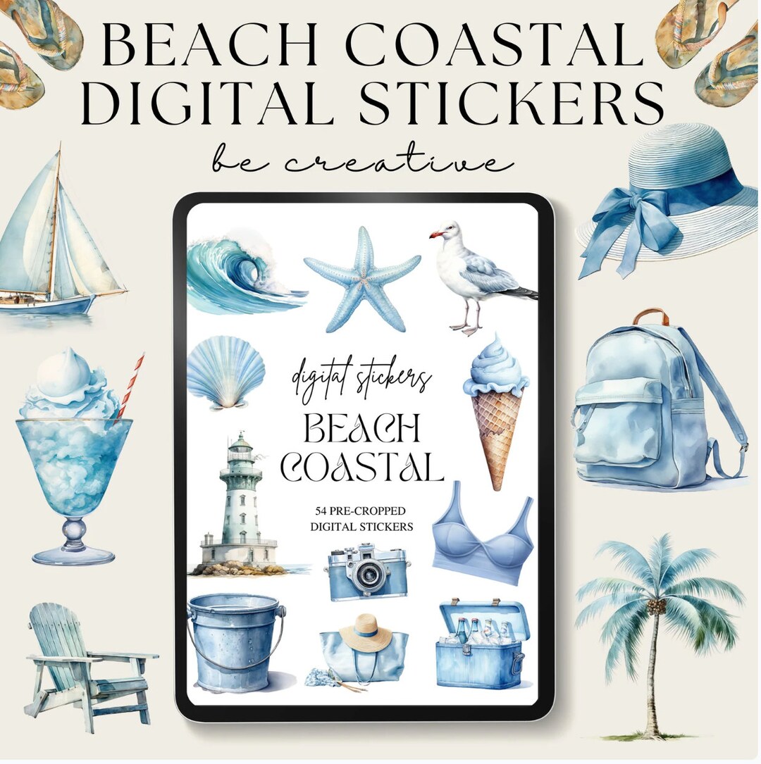 Beach Coastal Digital Journal Stickers, Oceanic Sticker Collection ...