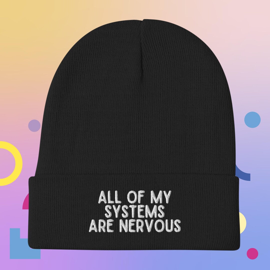 Nervous Beanie, Funny Cute Beanie Hat, Winter Hat, Embroidered Beanie ...
