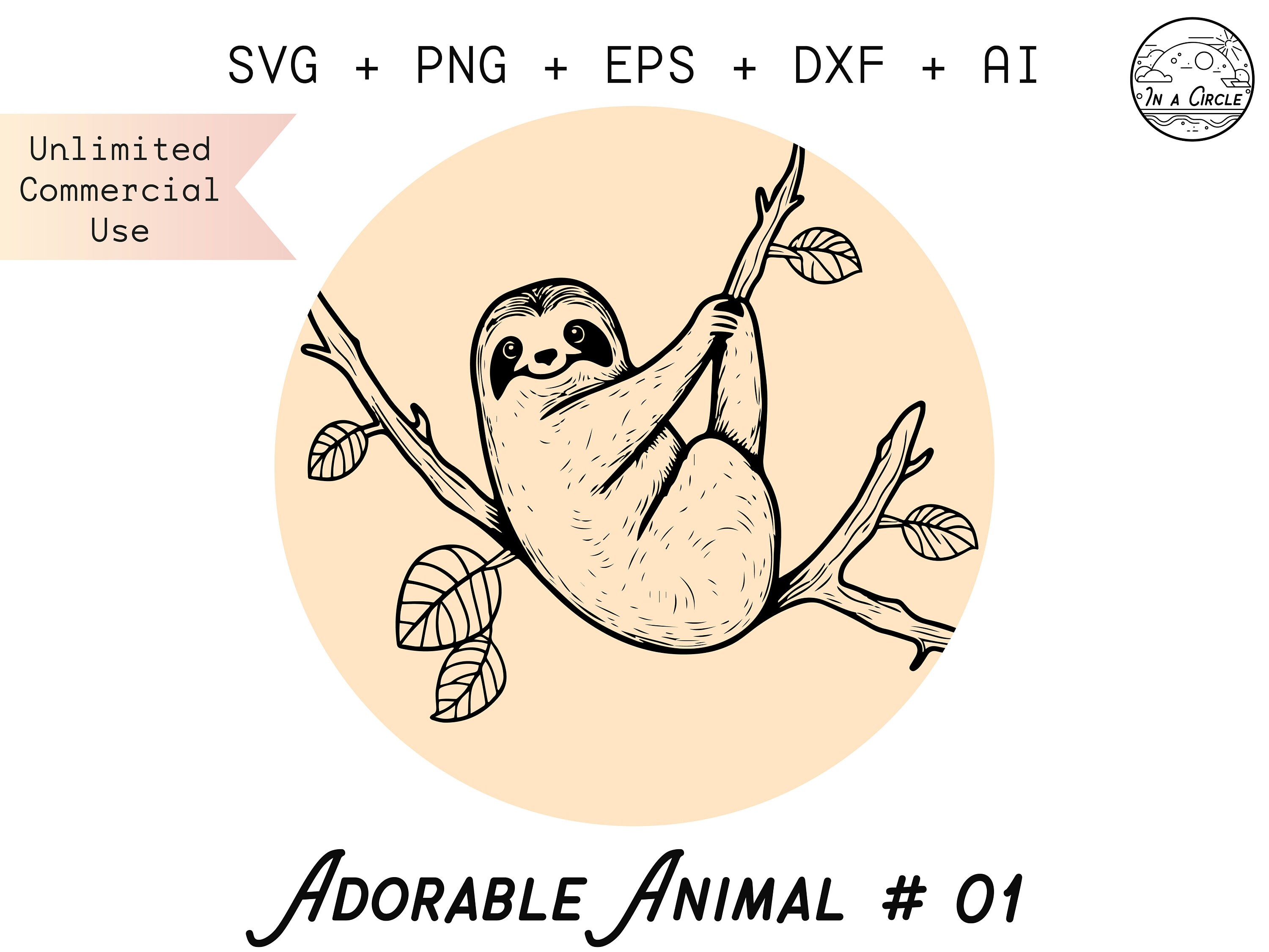 Sloth SVG Sloth PNG Circle Logo Circle Graphic Sloth - Etsy
