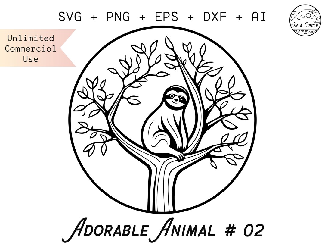 Sloth SVG Sloth PNG Circle Logo Circle Graphic Sloth Clipart Laser Cut ...