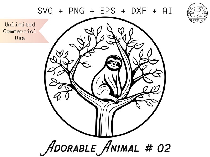 Sloth SVG Sloth PNG Circle Logo Circle Graphic Sloth Clipart Laser Cut ...