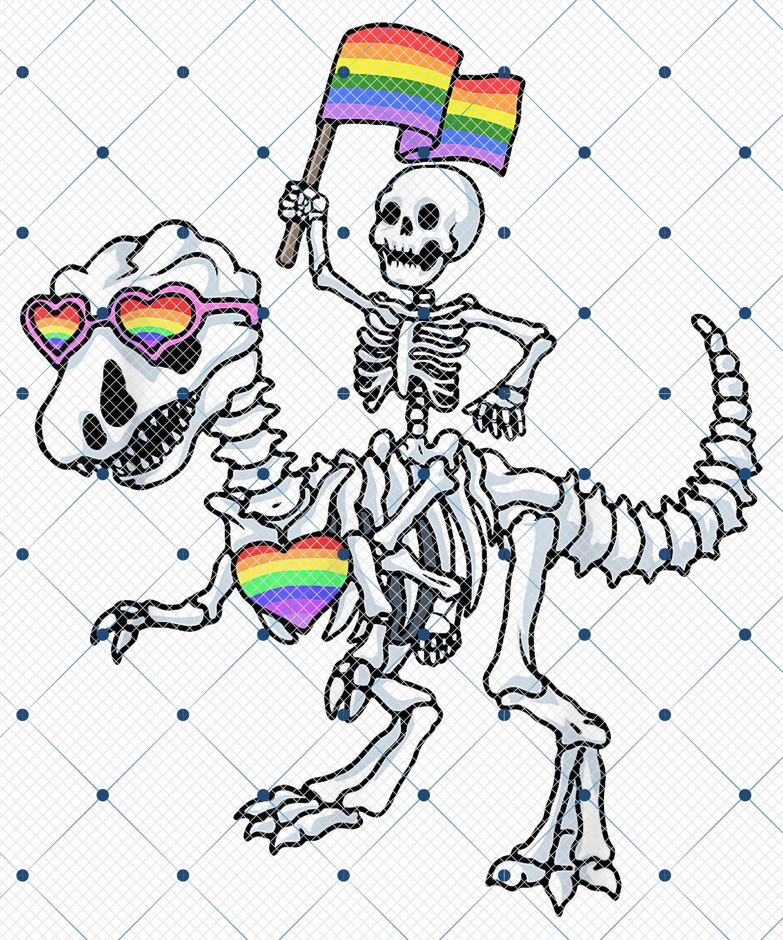 Skeleton Riding Dinosaur LGBTQ Png, Gay Skeleton Png, Skeleton Pride ...