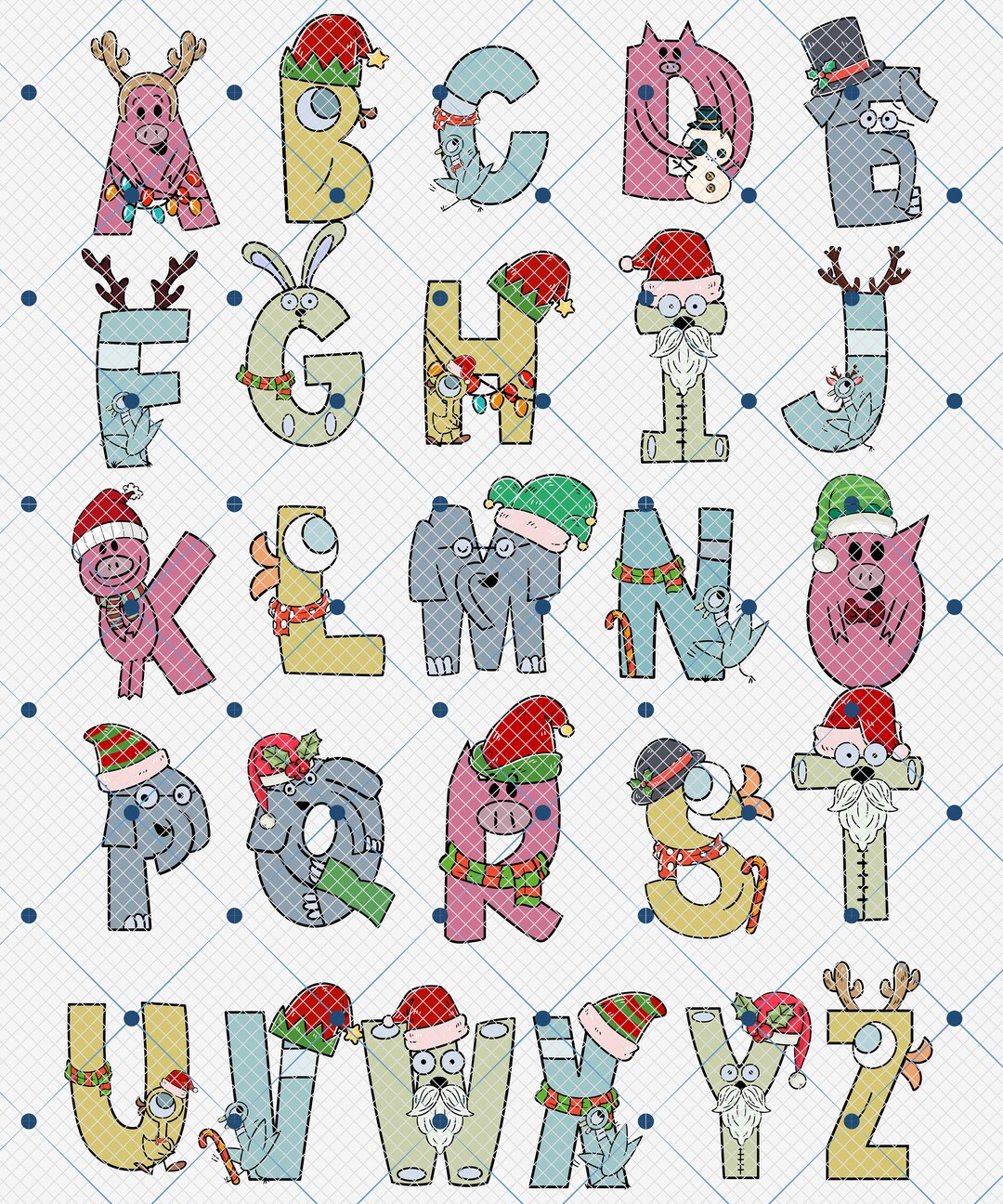 Piggie and Elephant Alphabet Christmas Png, Teacher Gift Png, Children ...