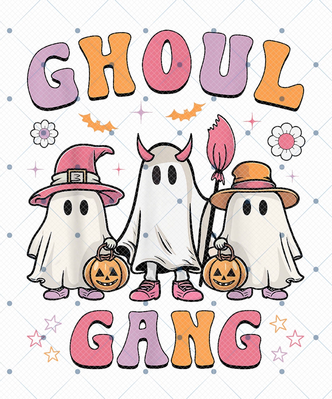 Ghoul Gang Cute Ghosts Boo Crew Retro Halloween Png, Retro Pink ...