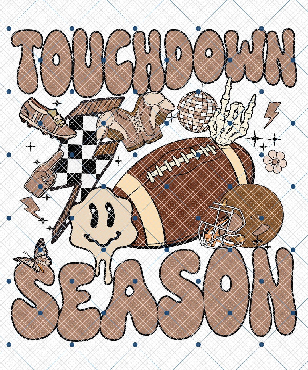 Touchdown Season Retro Football Png, It's Fall Y'all Png, Football ...