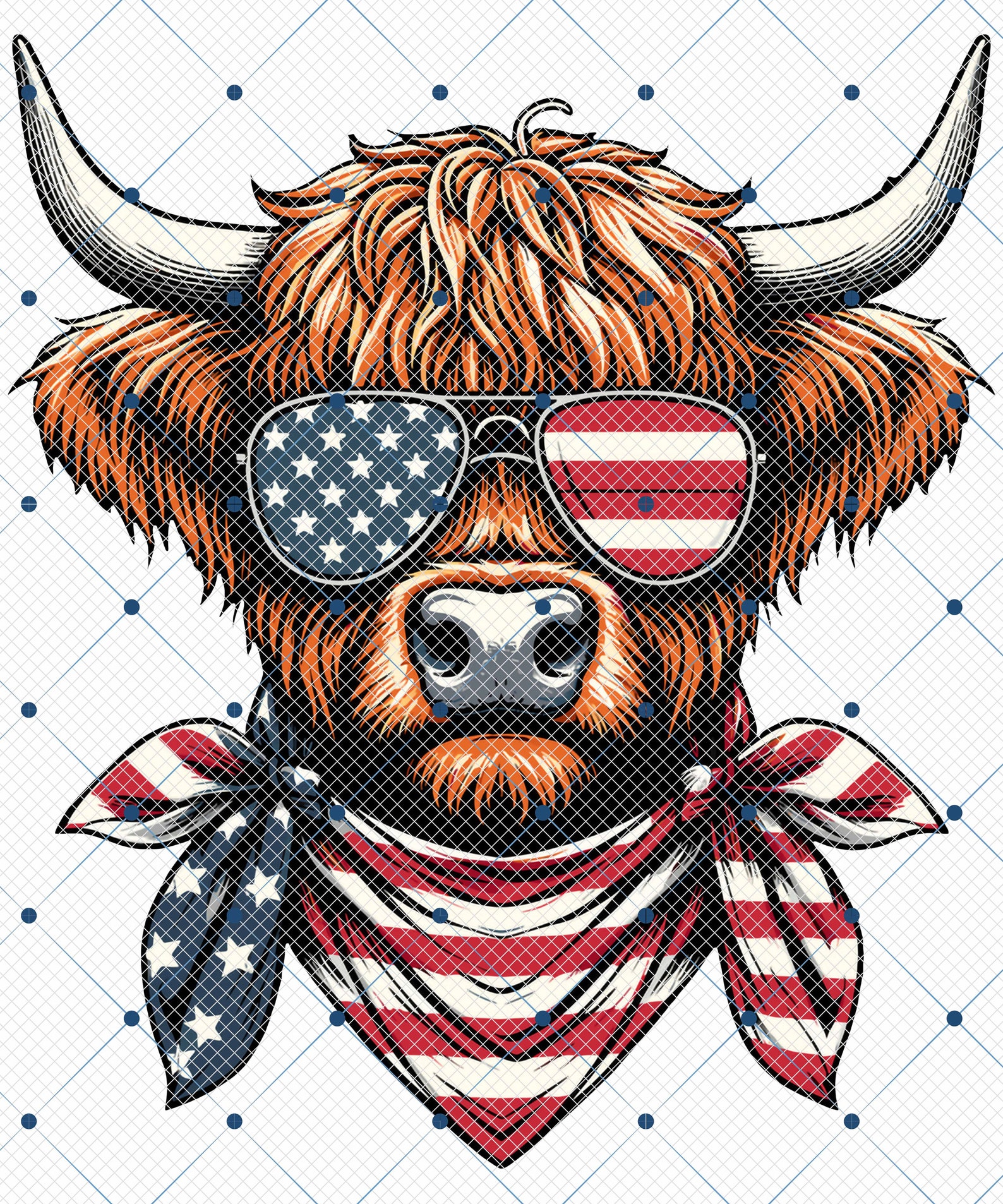 Highland Cow American Flag Patriotic 4th of July Farmer Png, Western ...