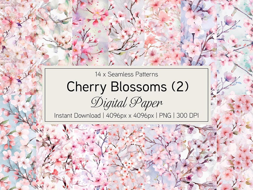 Cherry Blossoms 2 Digital Paper Cute Seamless Pattern - Etsy