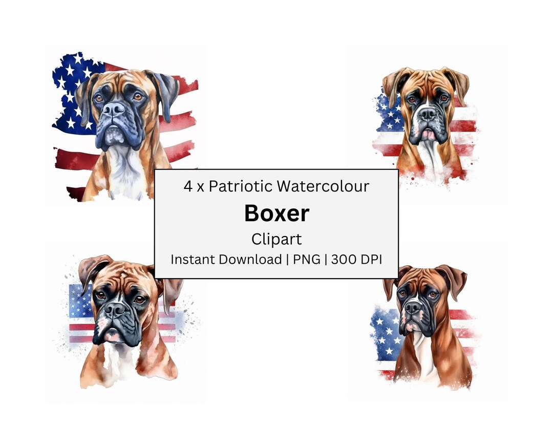 Patriotic Boxer Watercolour Clipart Set of 4 Digital - Etsy