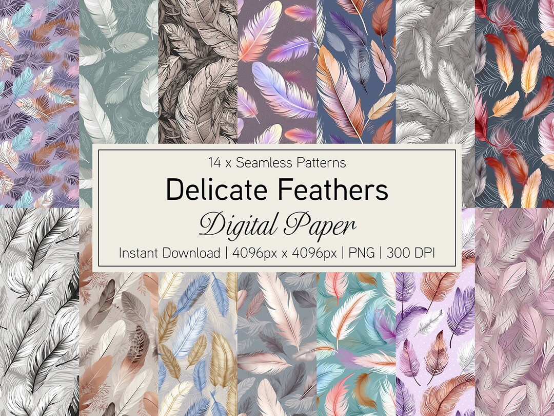 Delicate Feathers Digital Paper Seamless Pattern Scrapbook - Etsy