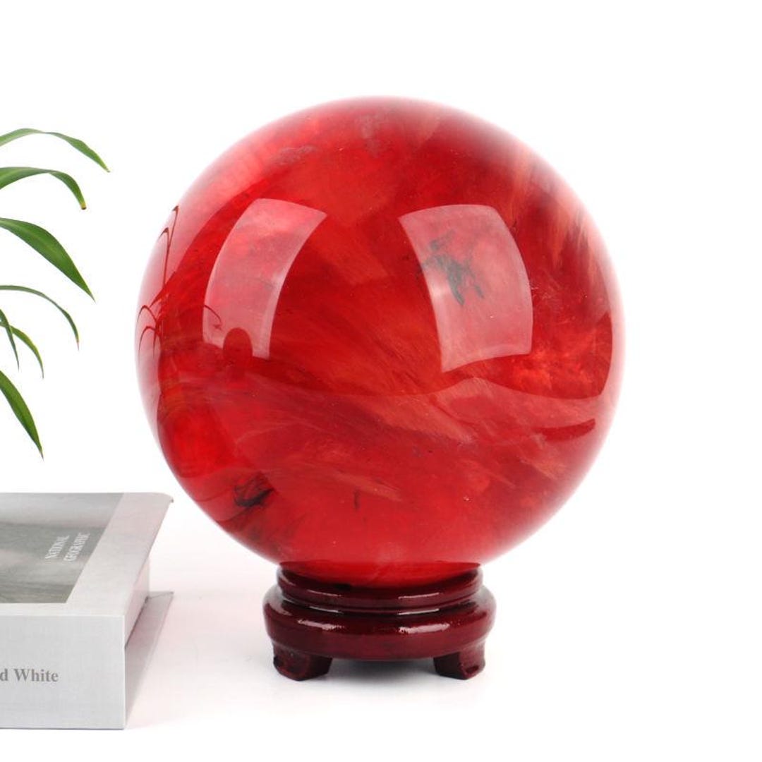 Large Translucent Red Crystal Sphere – Root Chakra Healing, Wooden ...