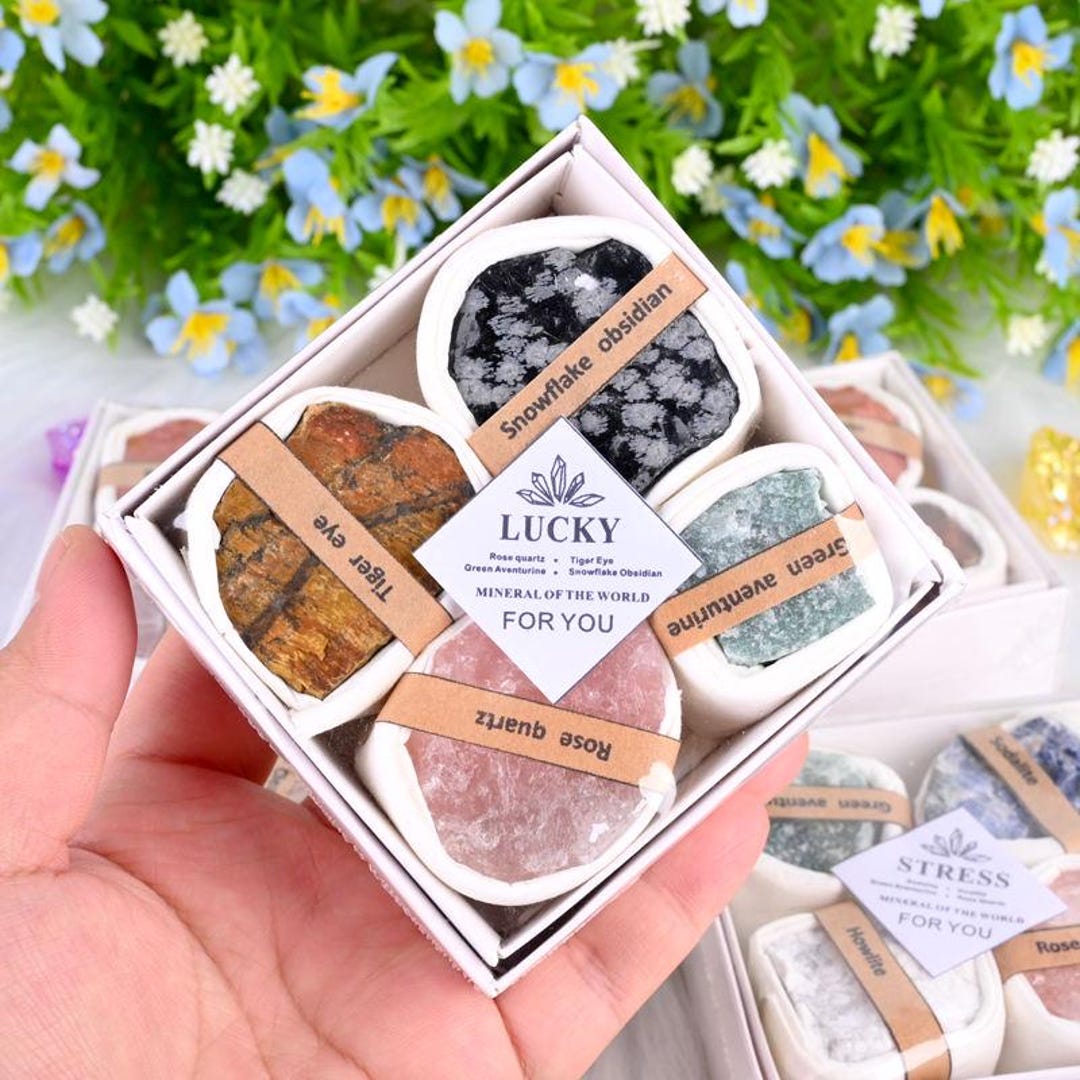 Beginner Mini Crystal Set - 4 Labeled Natural Healing Stones Lucky ...