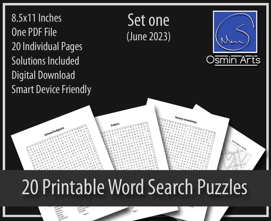 20 Printable Word Search Puzzles (set One June 2023) - Etsy