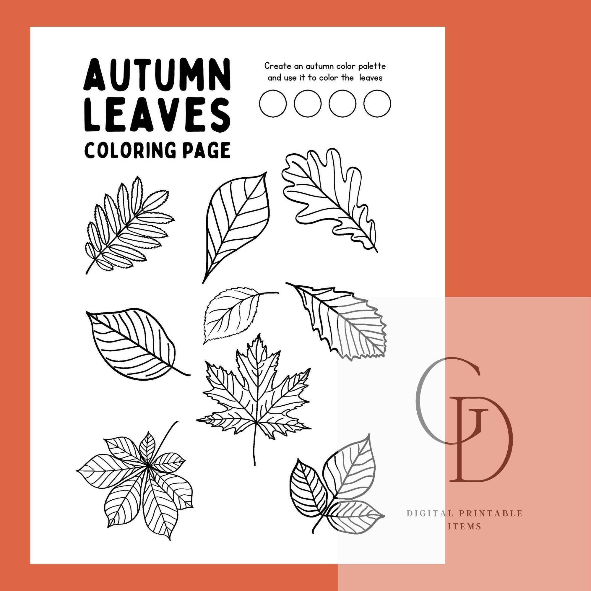 Autumun Leaves Coloring Pages, Kids Coloring Pages, 10 Printable Pages ...