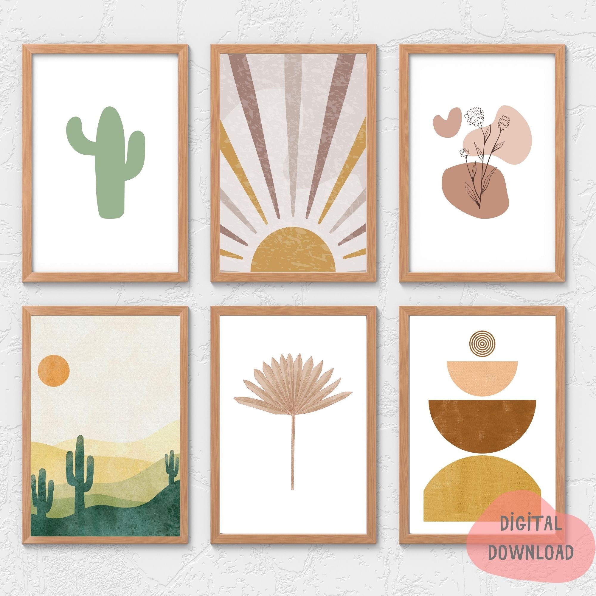 Boho Gallery Wall Art Set of 6 Printable Digital Download Home Modern ...