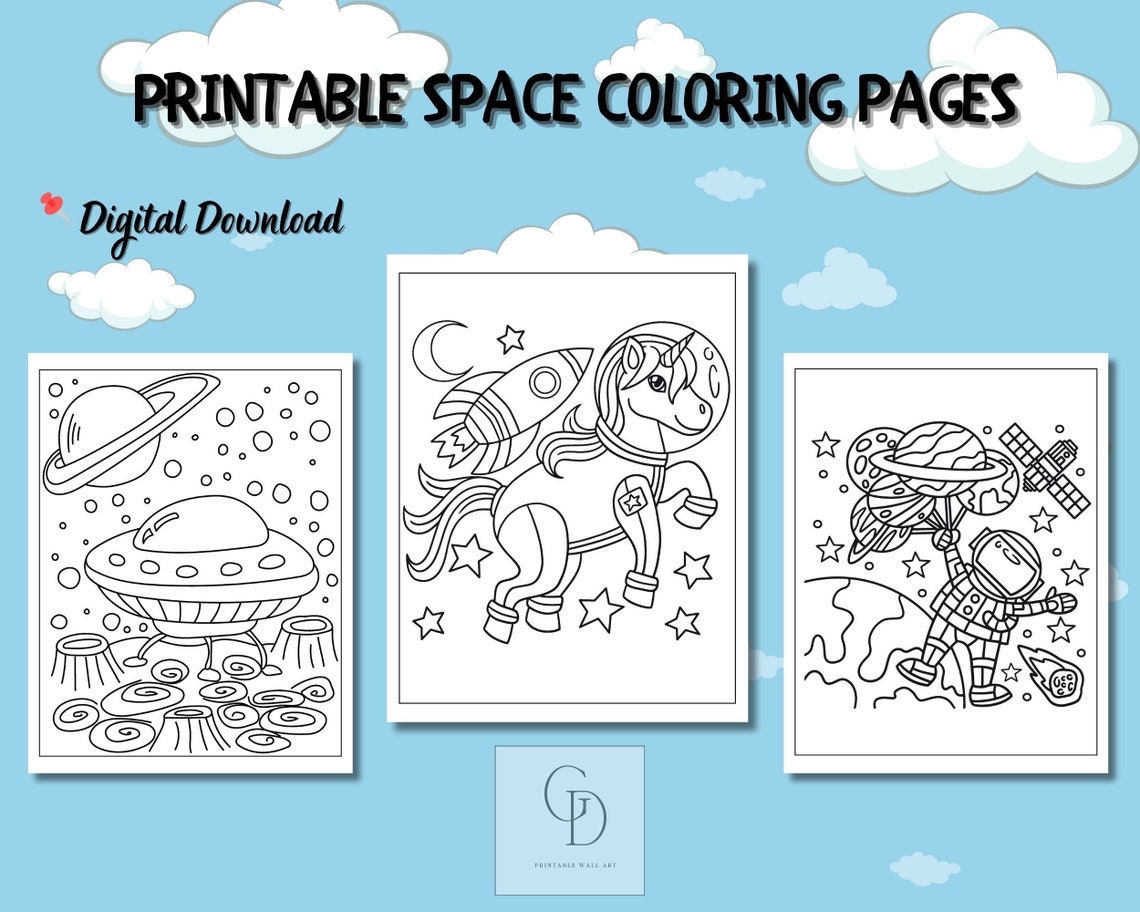 Spacecoloring Pages for Kids Digital Coloring Book Digital - Etsy