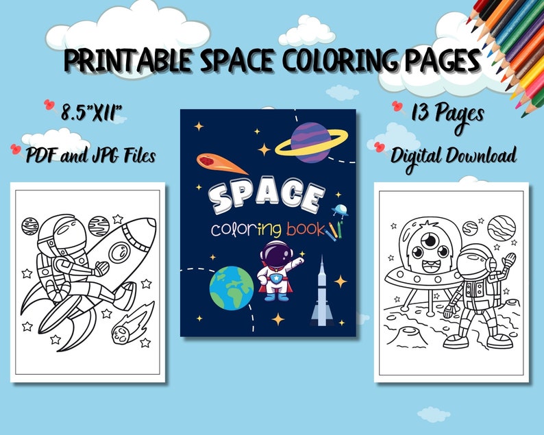Spacecoloring Pages for Kids Digital Coloring Book Digital - Etsy