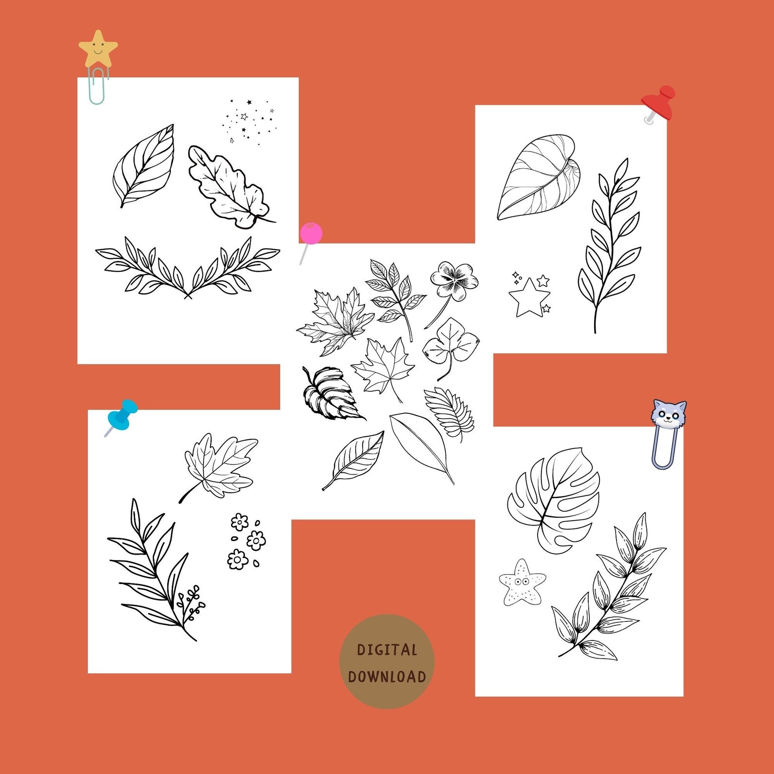 Autumun Leaves Coloring Pages, Kids Coloring Pages, 10 Printable Pages ...