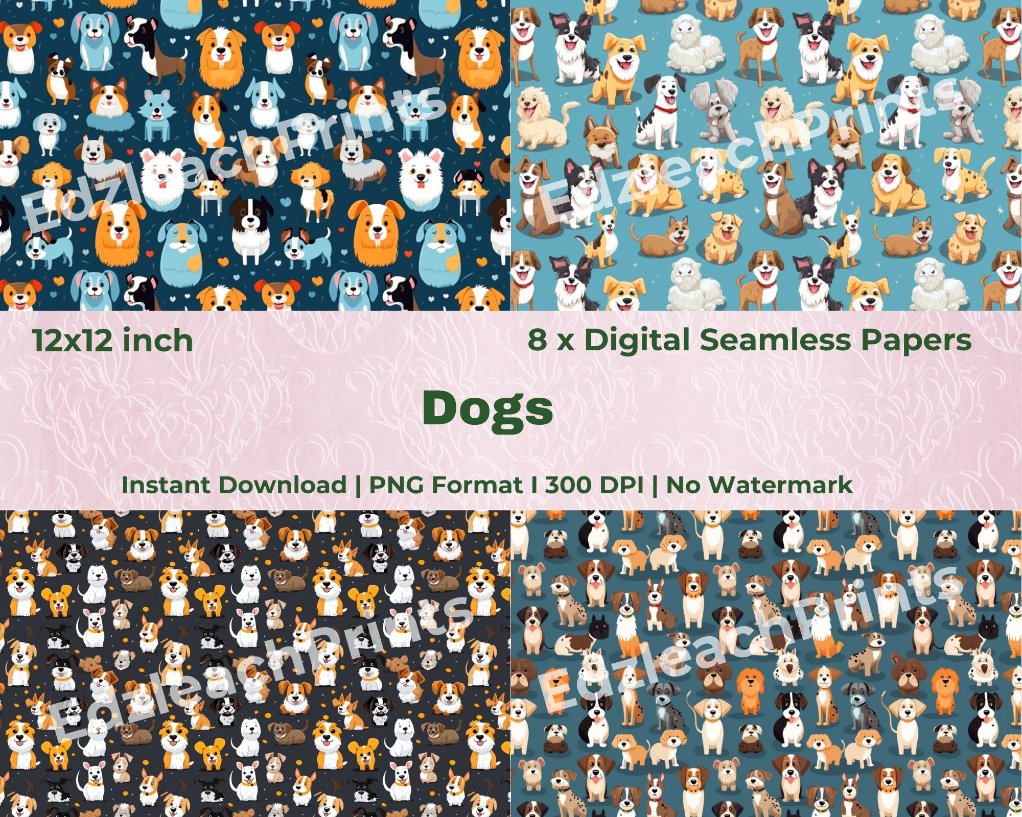 Dogs Digital Paper Seamless Dogs Pattern Unique Prints for DIY Projects ...