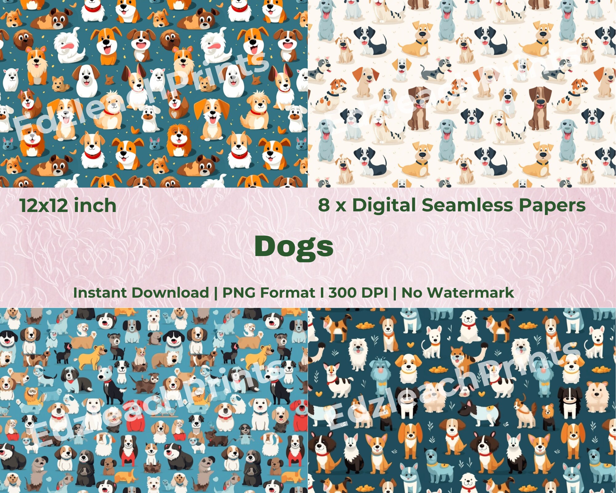 Dogs Digital Paper Seamless Dogs Pattern Unique Prints for DIY Projects ...