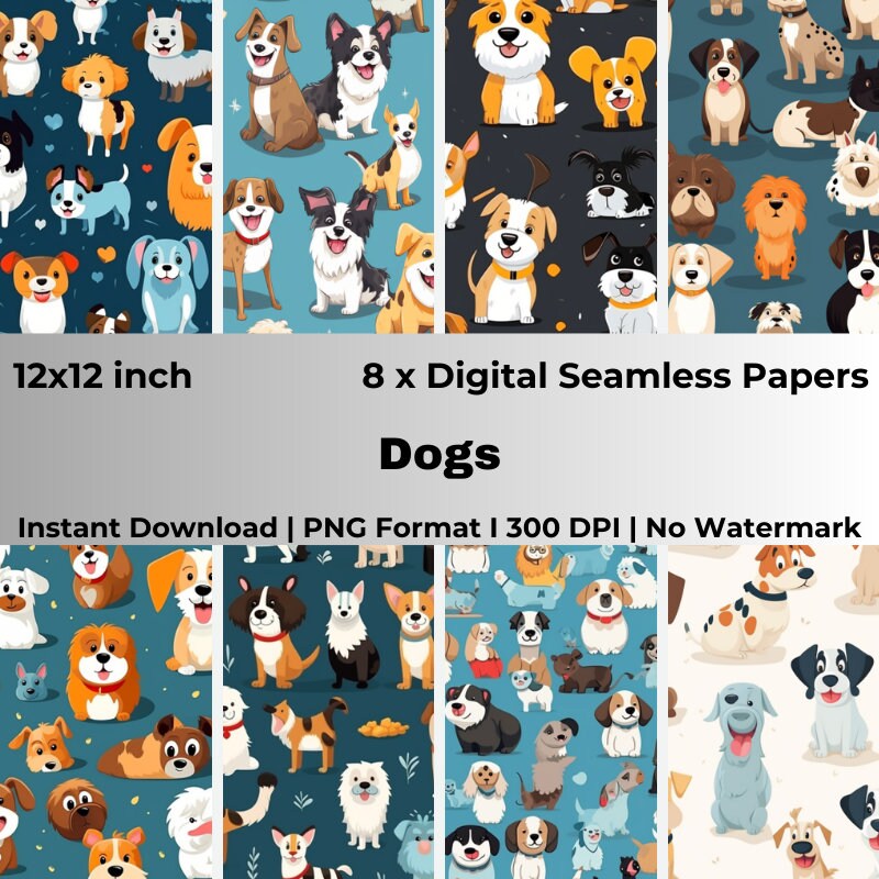 Dogs Digital Paper Seamless Dogs Pattern Unique Prints for DIY Projects ...