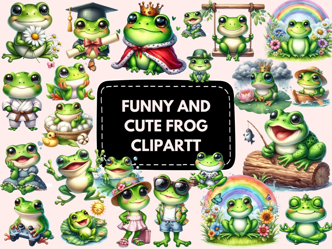 Funny and Cute Frog Clipart Bundle Playful and Adorable Frog Graphics ...
