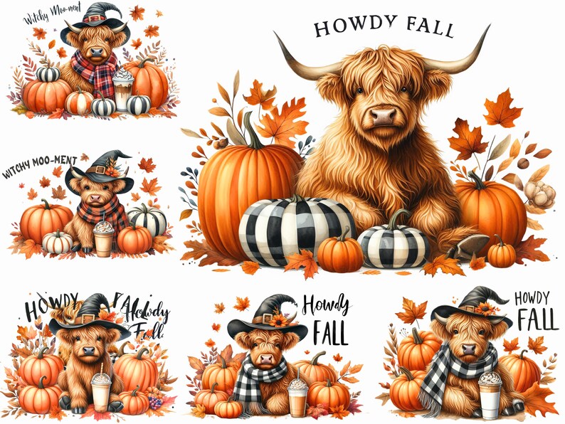 Howdy Fall Highland Cow Halloween PNG Bundle Rustic Autumn Cowgirl ...