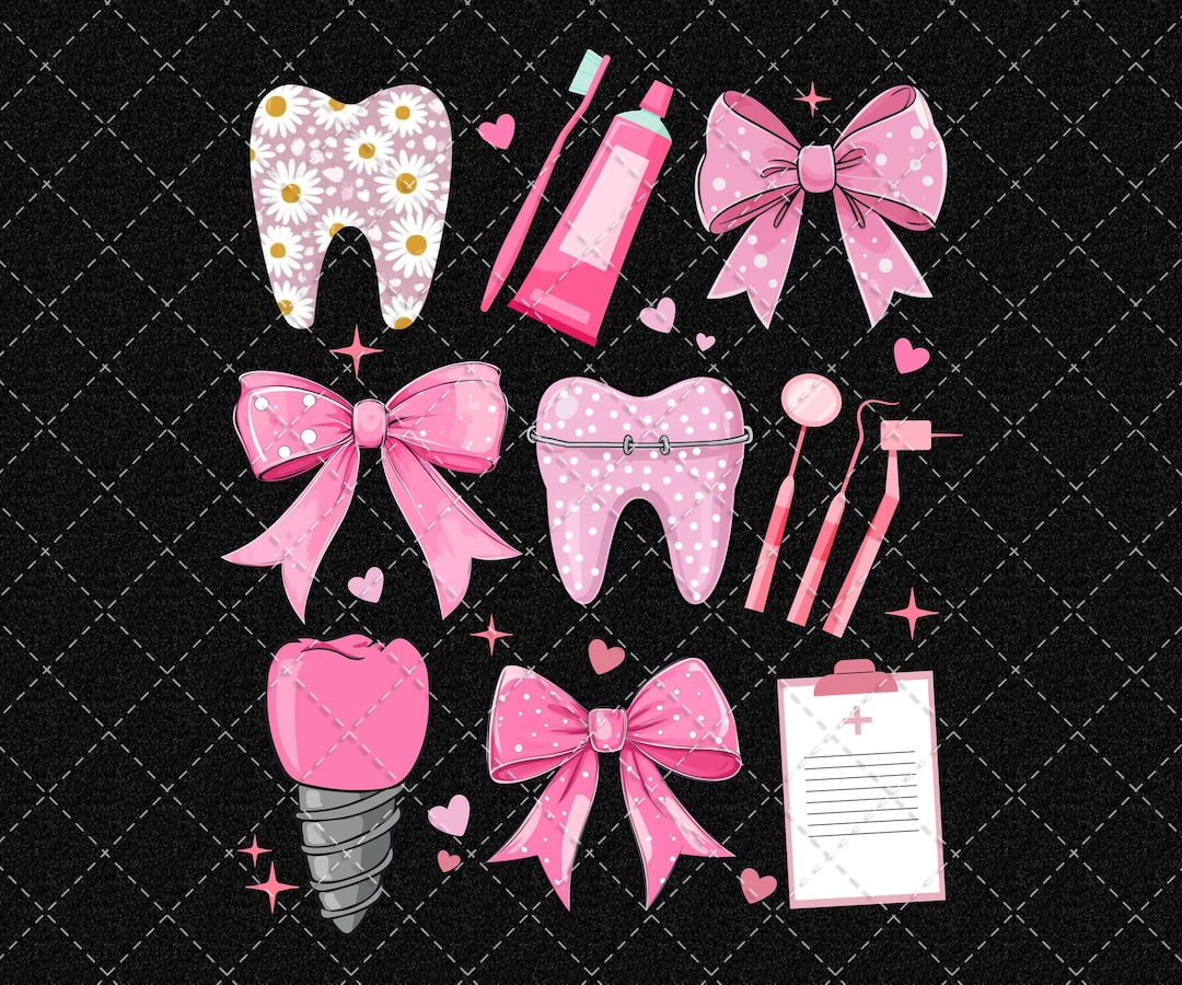 Dental Squad Png, Dental Vibes Png, Cute Pink Coquette Bow Teeth ...