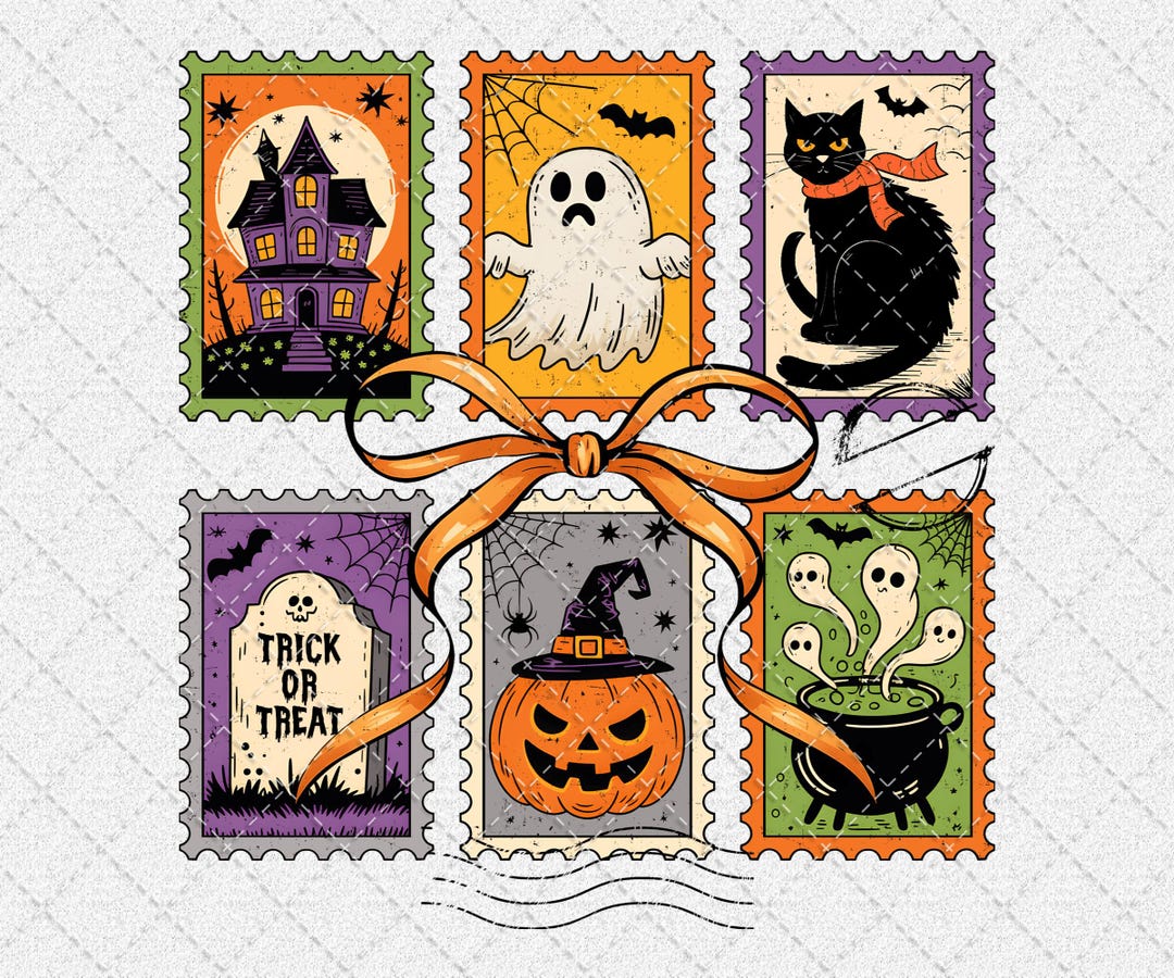 Vintage Halloween Postage Stamps PNG: Spooky Digital Download - Etsy