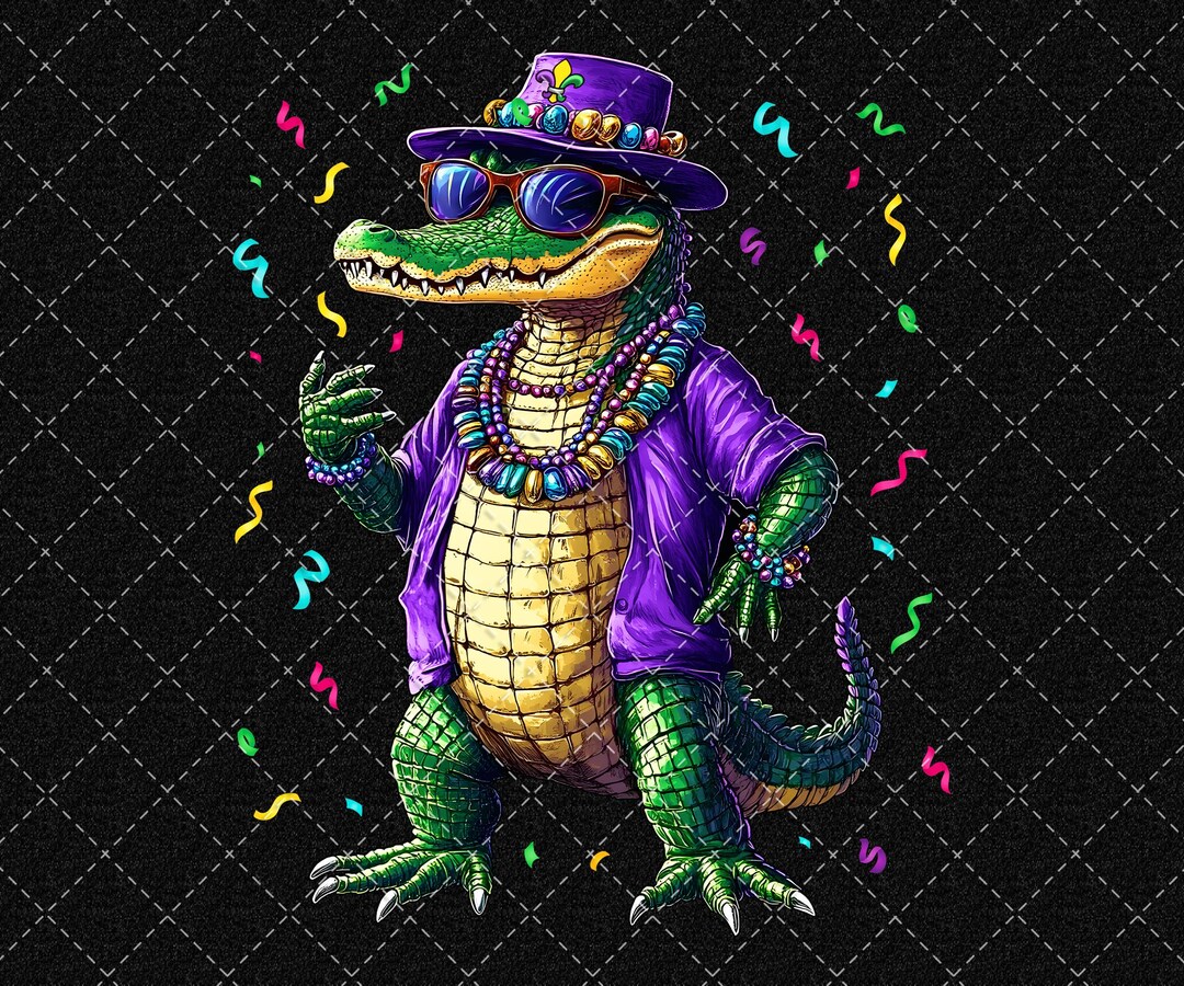 Gator Mardi Gras Png, Mardi Gras 2025 Png, Alligator Mardi Gras Kids ...