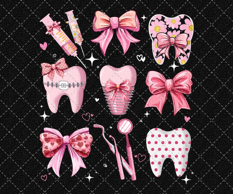 Coquette Pink Bow Dental PNG, Dentist Life Png, Dental Assistant Png ...