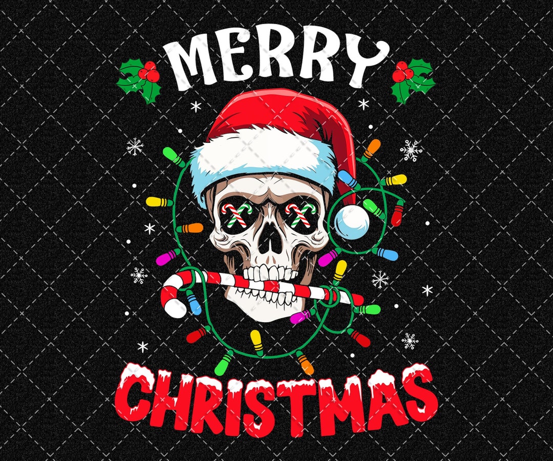 Merry Christmas Skulls PNG: Santa Hat Holly Digital Download - Etsy