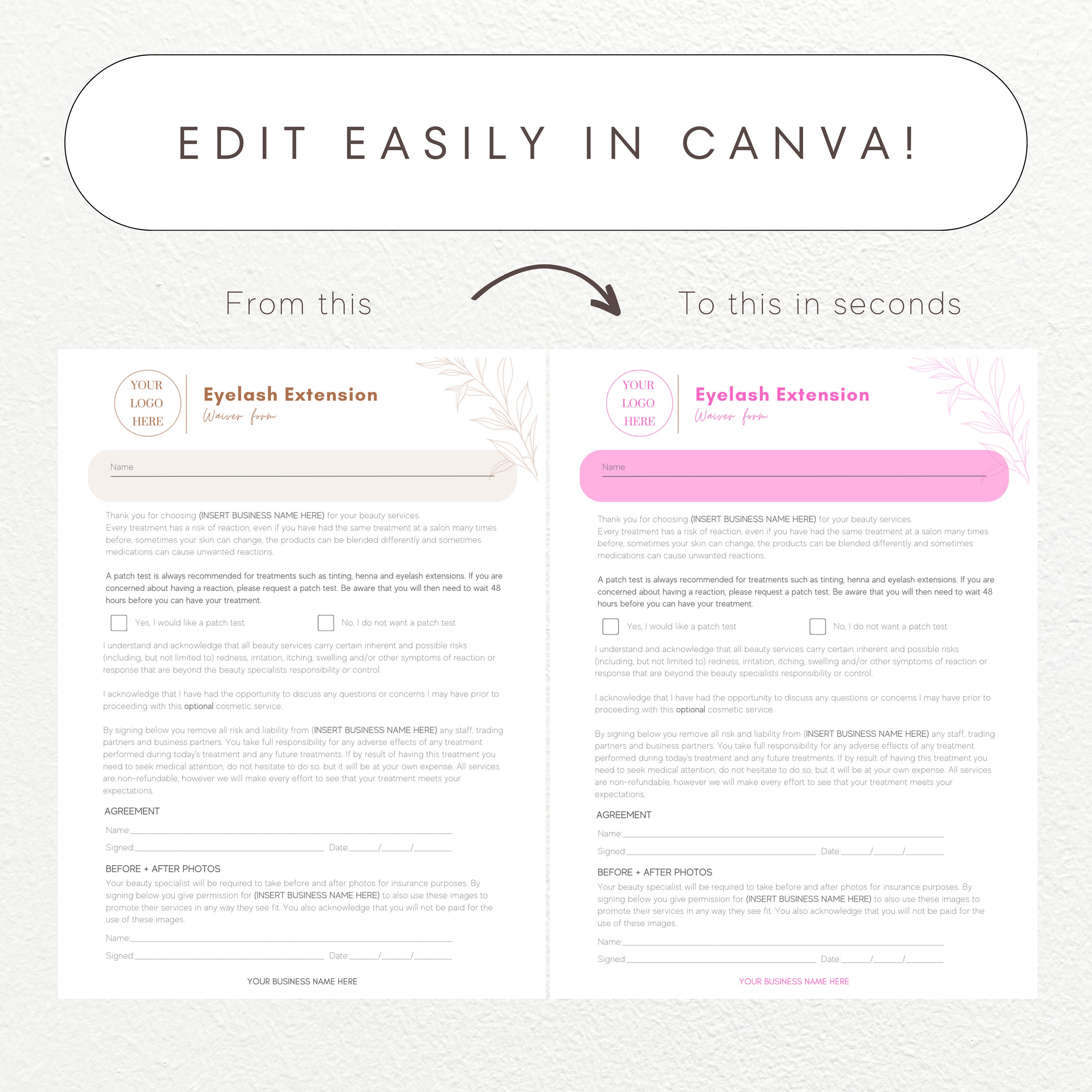 Eyelash Extension Forms - Editable Lash Consent Templates, Consultation ...