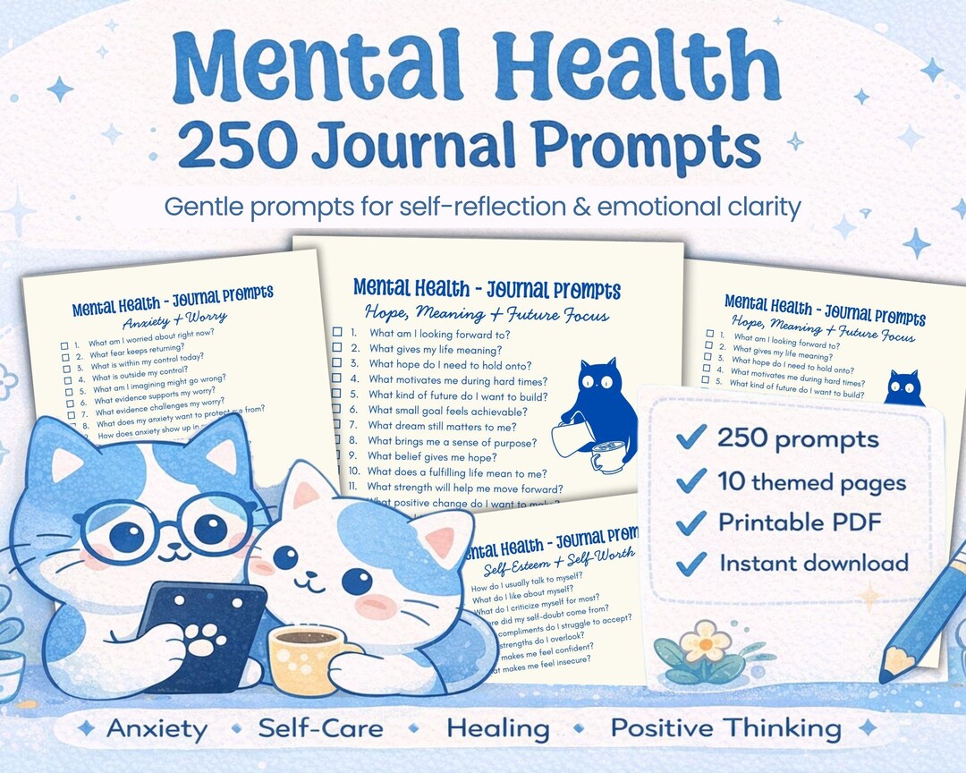 Mental Health Journal Prompts | 250 Self Care & Mindfulness Prompt ...