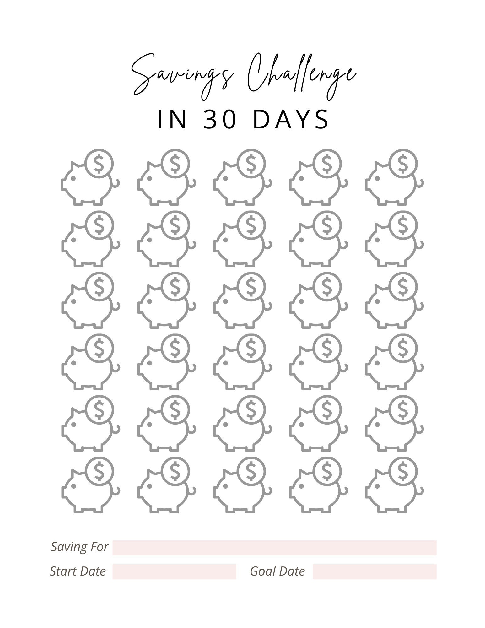 30 Days Savings Challenge Printable,money Savings Challenge Bundle ...