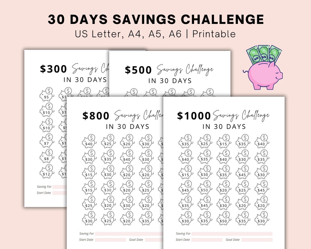 30 Days Savings Challenge Printable,money Savings Challenge Bundle ...