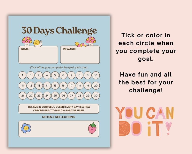 30 Days Challenge Chart Printable,digital 30 Days Habit Tracker ...