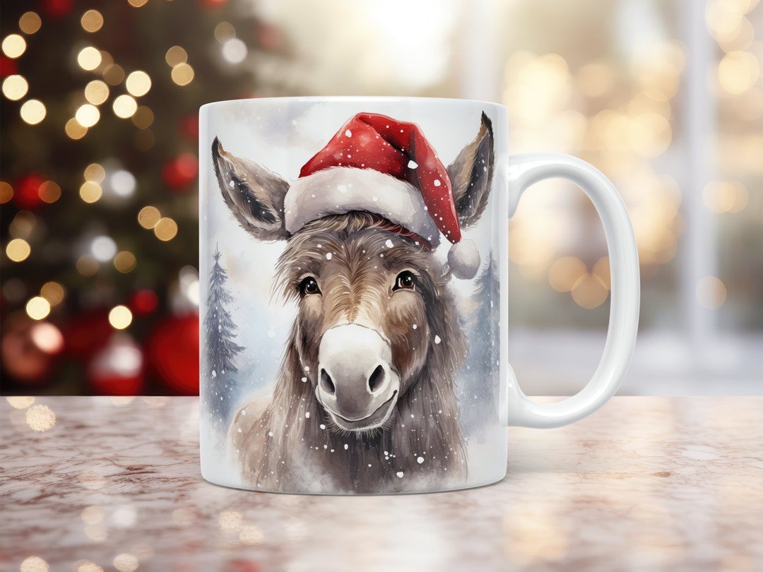 Watercolour Donkey With Santa Hat Mug Christmas Ceramic - Etsy