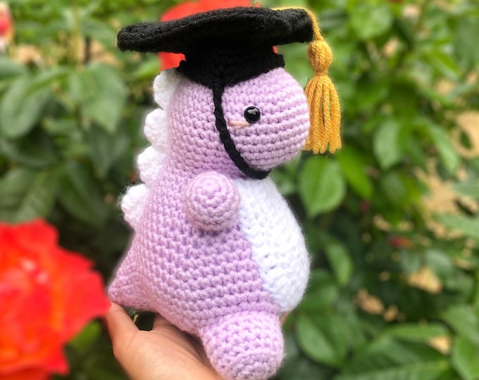 Crochet Graduation Dino, Chubby Dino Plush Graduation Gift Amigurumi ...