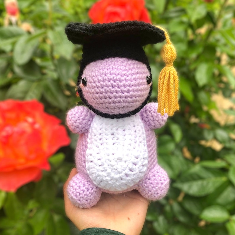 Crochet Graduation Dino, Chubby Dino Plush Graduation Gift Amigurumi ...